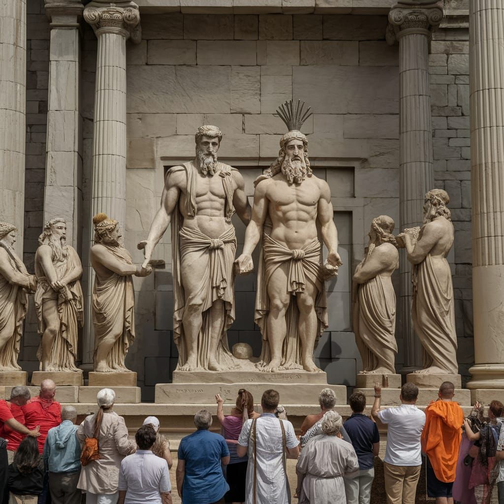 Worshippers at Temple of Zeus Statue - AI Art