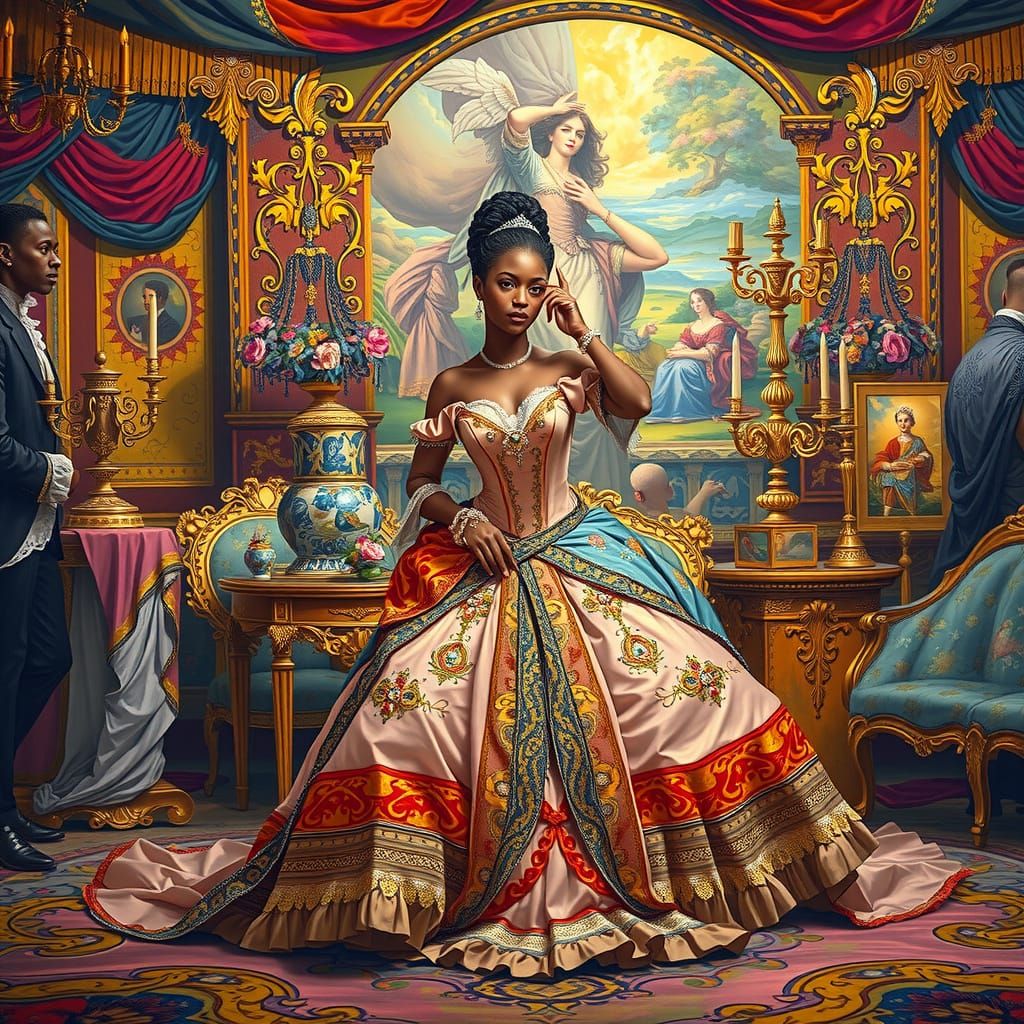 Ebony woman rococo style full body - Ebony Woman in Rococo L...