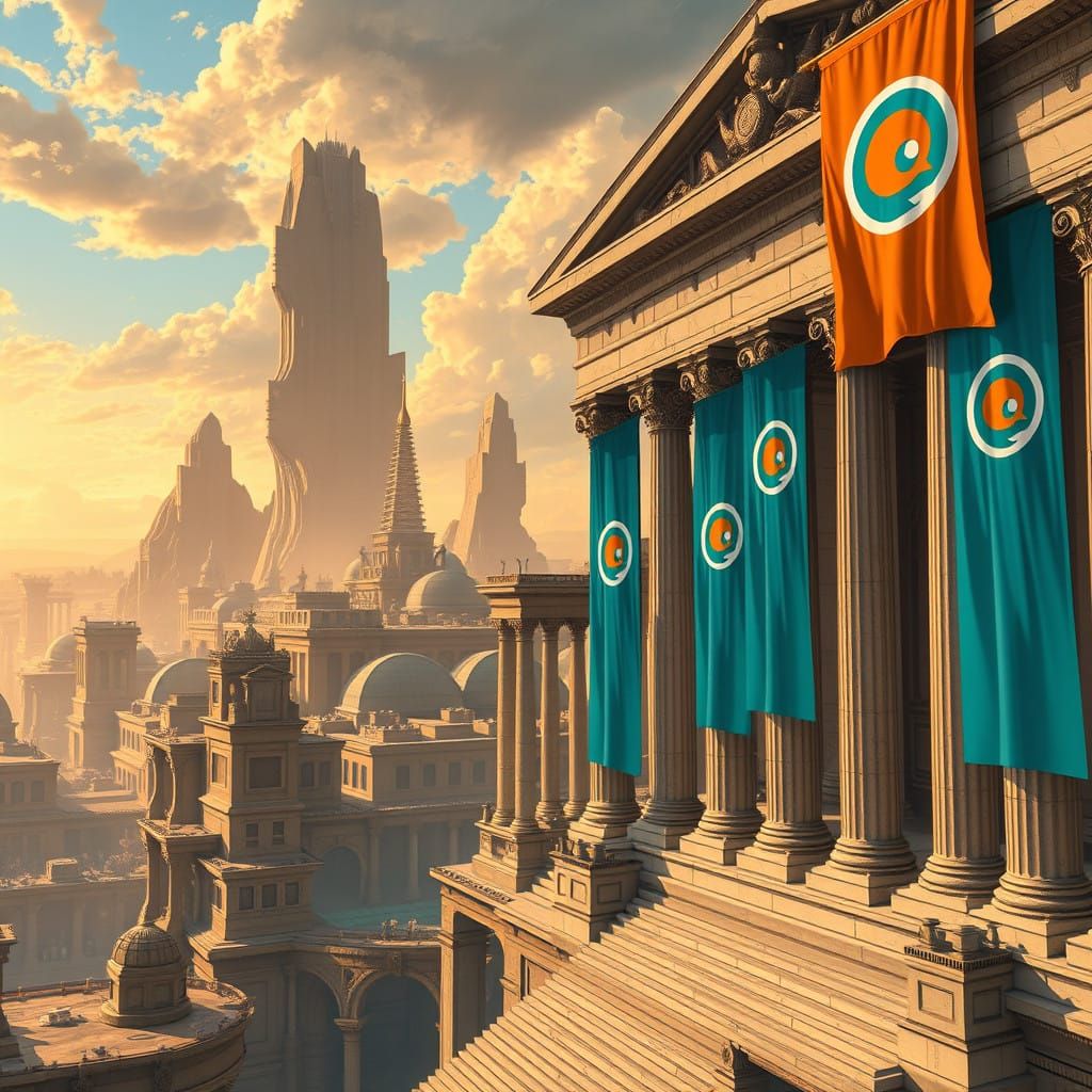 Ancient Rome Inspired Futuristic Metropolis in Vib... - AI Art