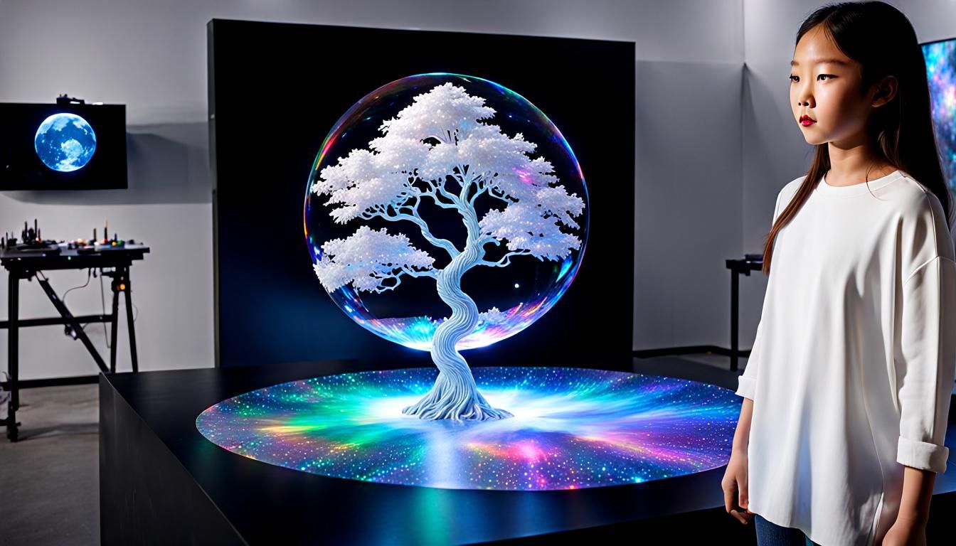 Highly effective holographic art inside an art studio - AI Generated ...