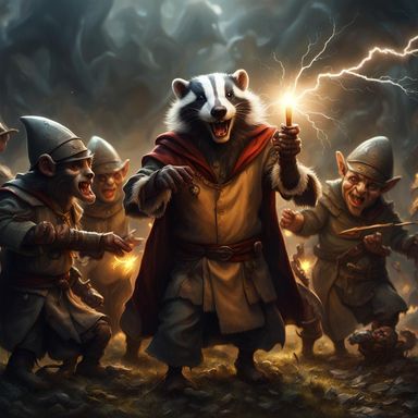 A badger wizard casting a lightning bolt on a group of goblins - AI ...
