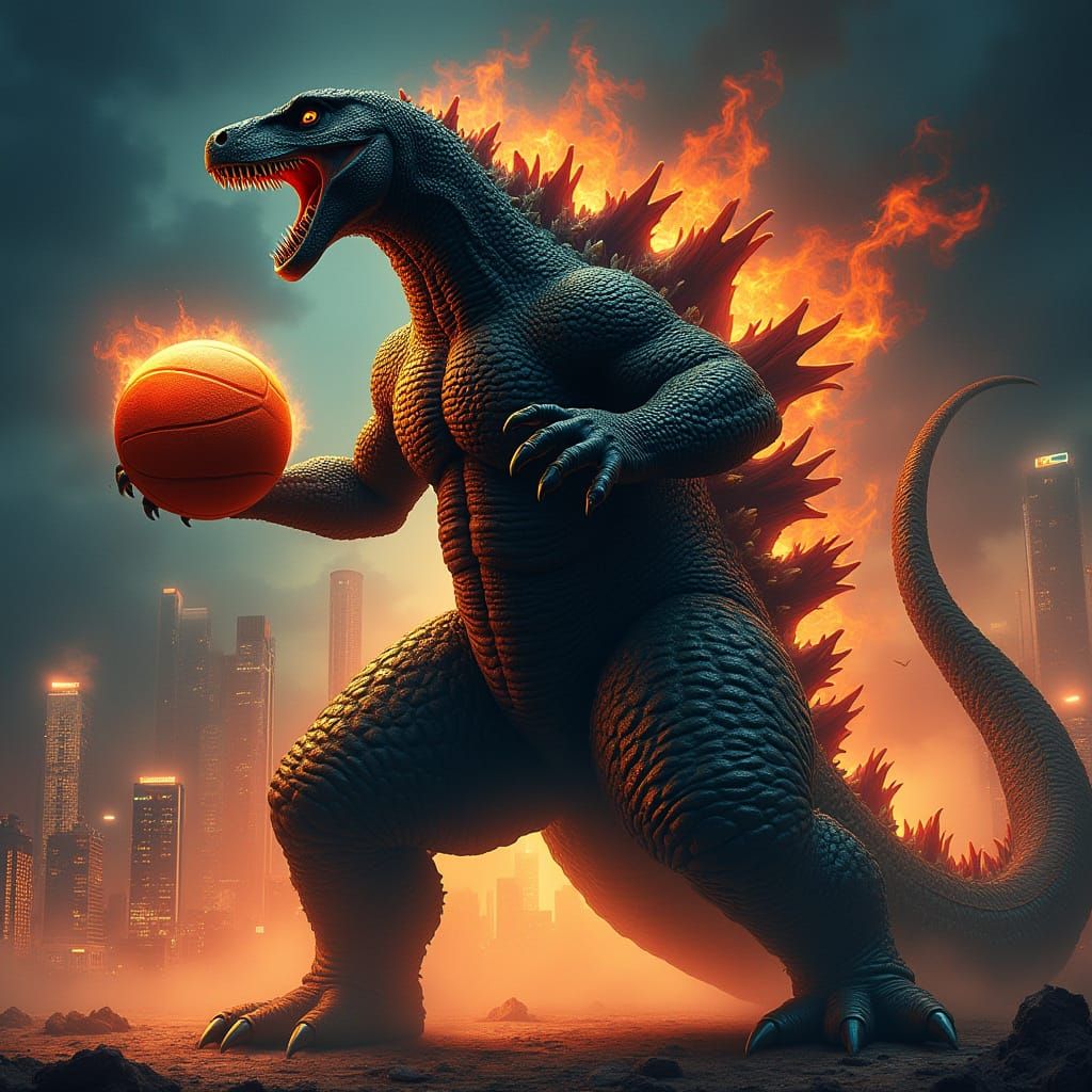 Godzilla in Epic Basketball Battle - AI Art