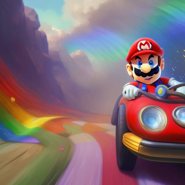 Mario driving on a rainbow road. - AI Generated Artwork - NightCafe Creator