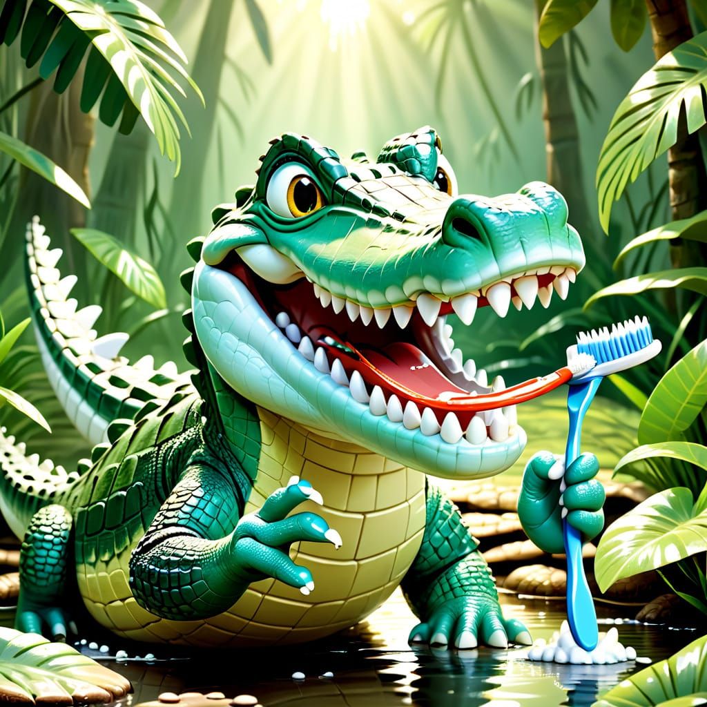 Pixar Crocodile Smiles Bright with Egyptian Bird - AI Art