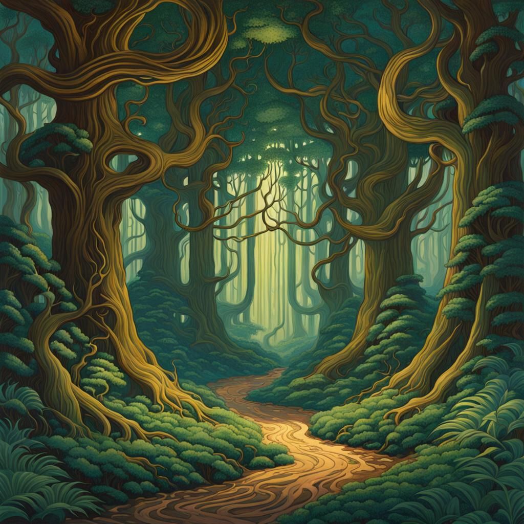 Eldritch forest, Art Nouveau, Edward Okuń - AI Generated Artwork - NightCafe Creator