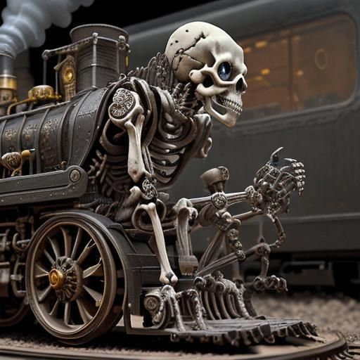 skeleton, mechanical, train, claymation, sci fi, futuristic, gothic ...