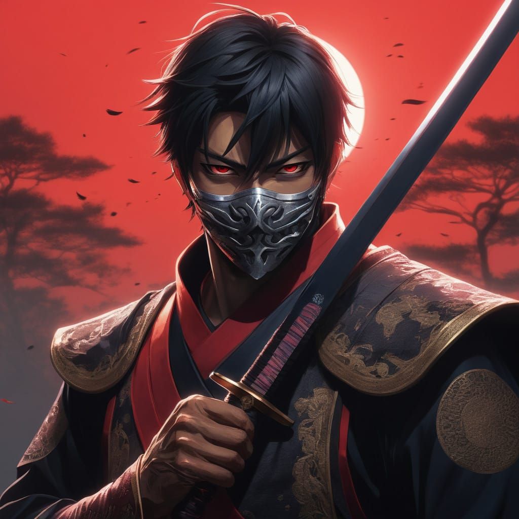 Red and black swordsman - Anime Masterpiece of a Swordsman w...