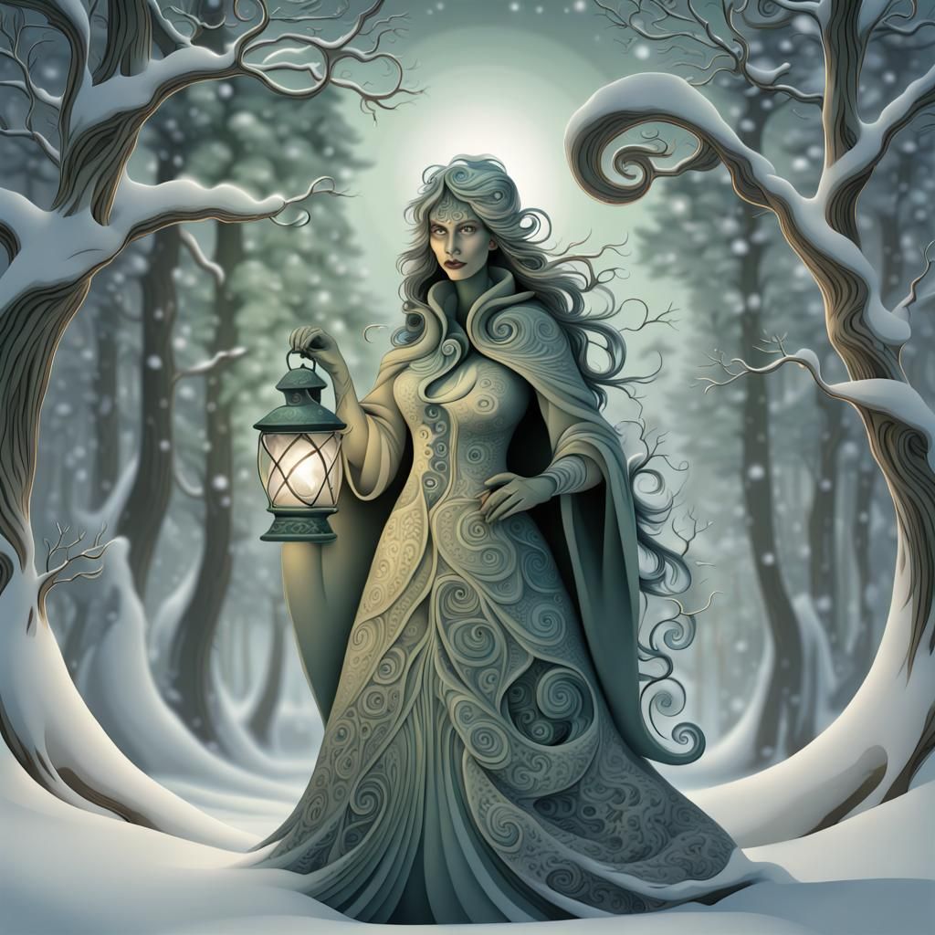 Winter hag with lantern - AI Generated Artwork - NightCafe Creator