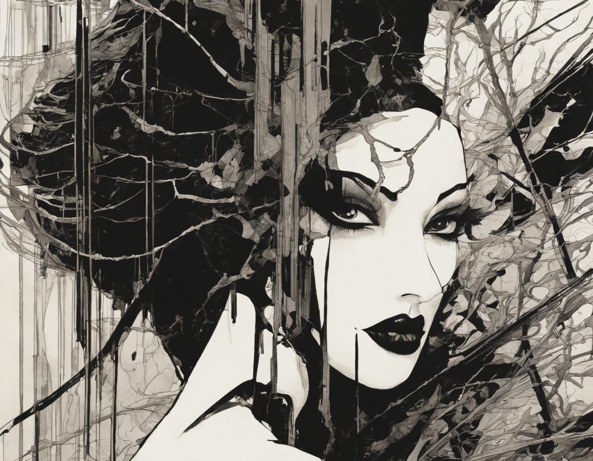 SKETCH - Elegant Cinematic Portrait in Moody Ink and Pencil