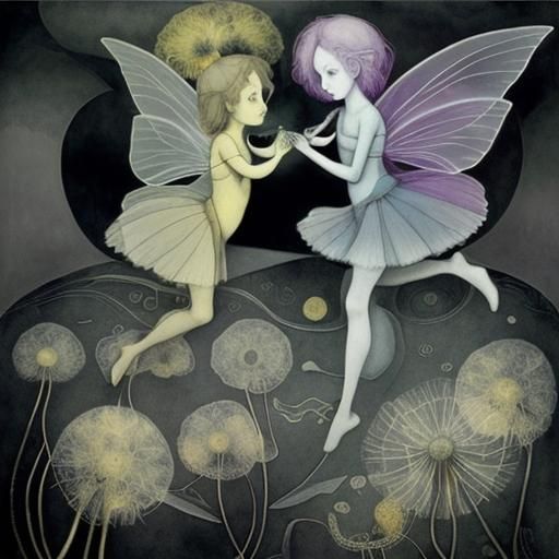 Winged fairies in a Million Dandelion dreamscape, making wishes ...