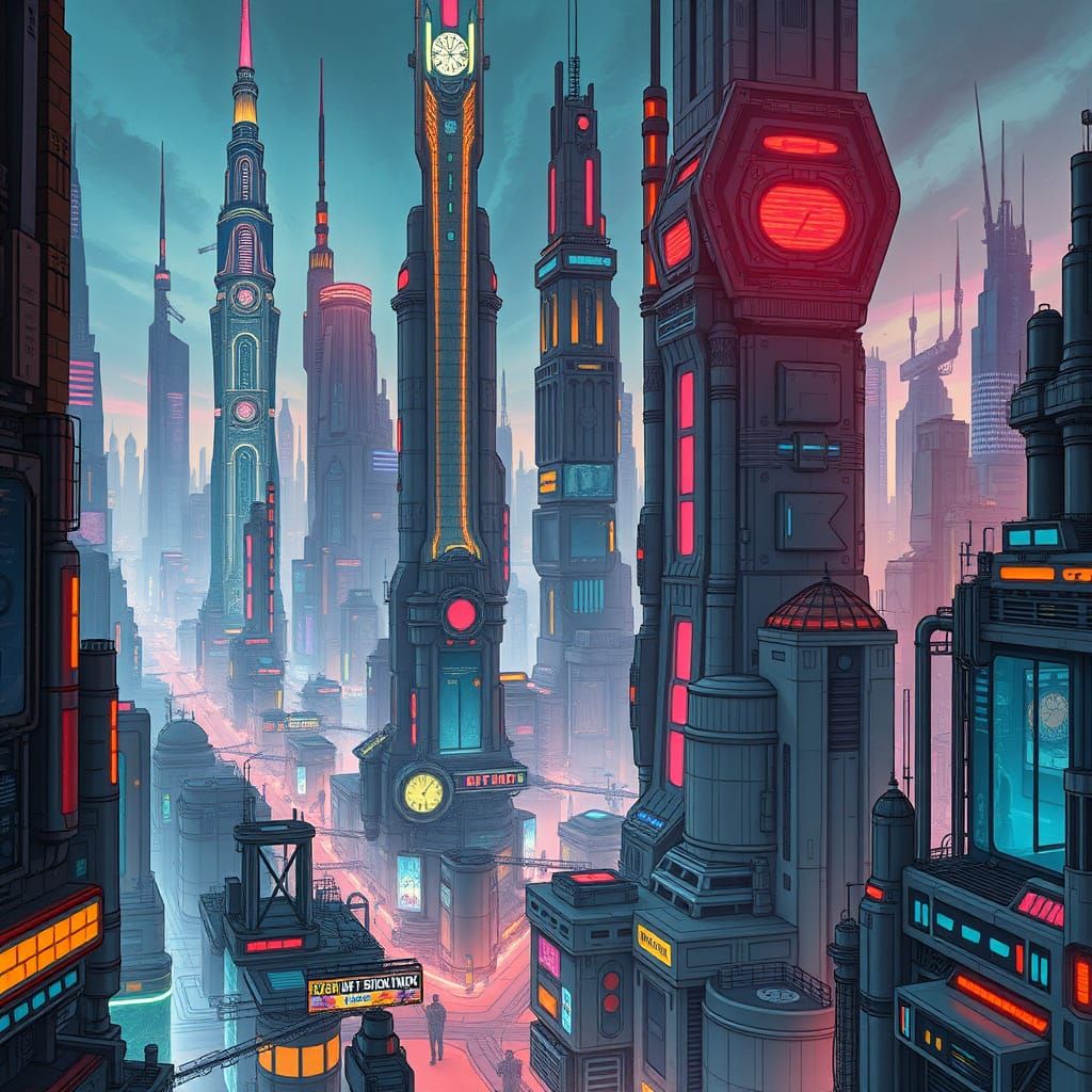 cell city - Futuristic Metropolis in Retro-Futuristic Style