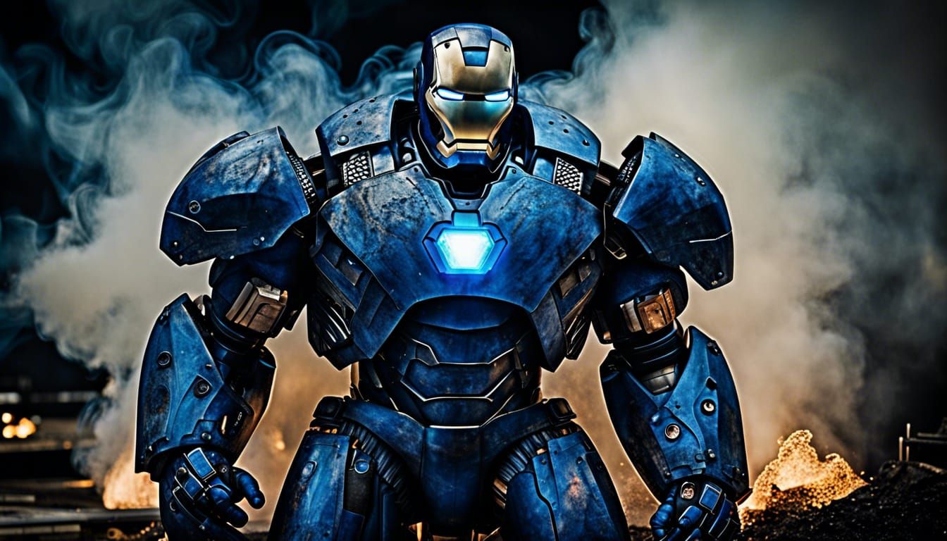 Obese Blue Sapphire War Machine from Iron Man 3 blue smoke rising from ...
