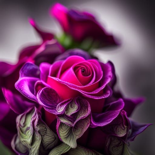 liquid metal magenta roses bouquet, melting, vibrant details - AI ...