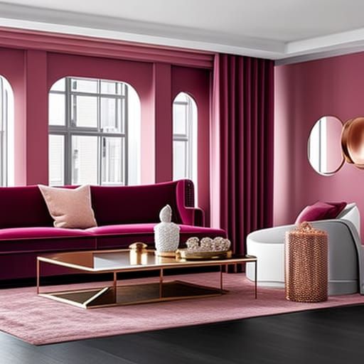 Luxurious wine red loft Apartment with wine red walls with Rosy pink ...