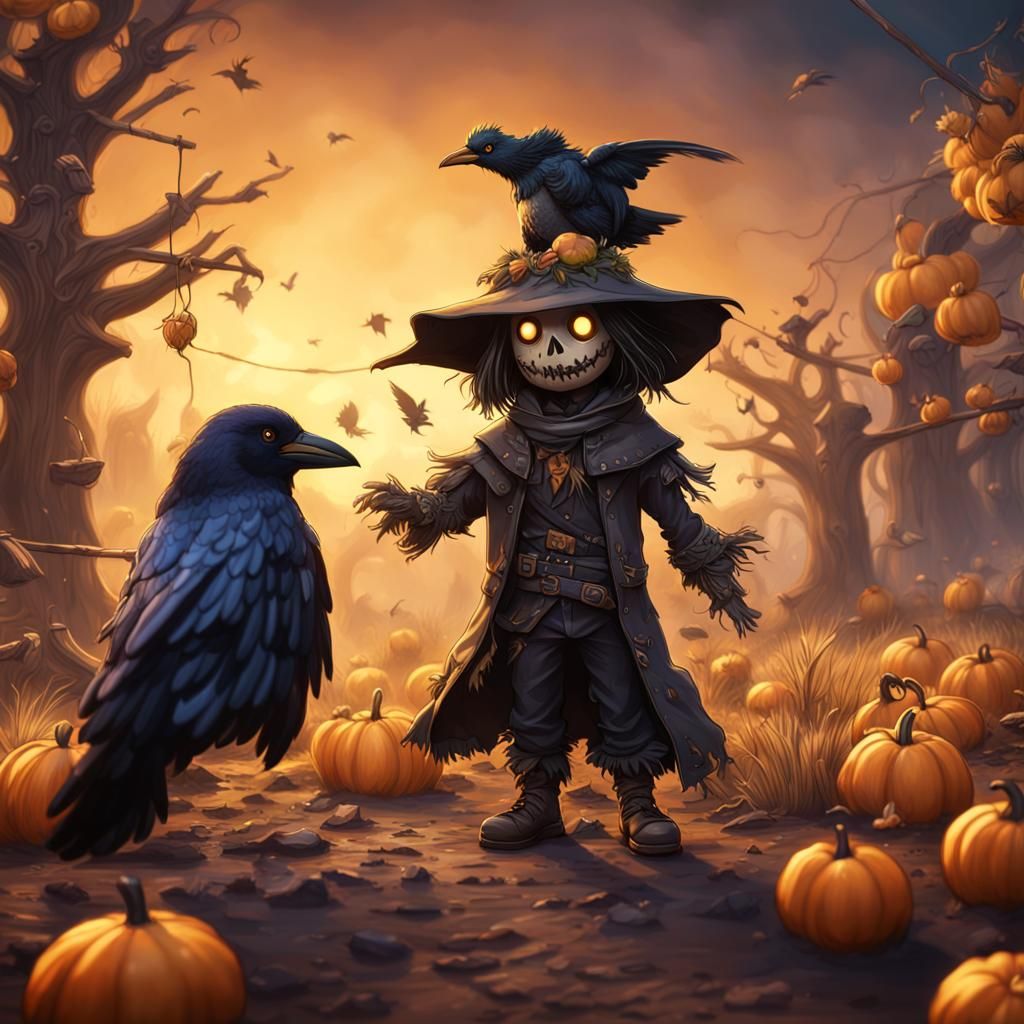 Scarecrow chibi and raven - AI Generated Artwork - NightCafe Creator