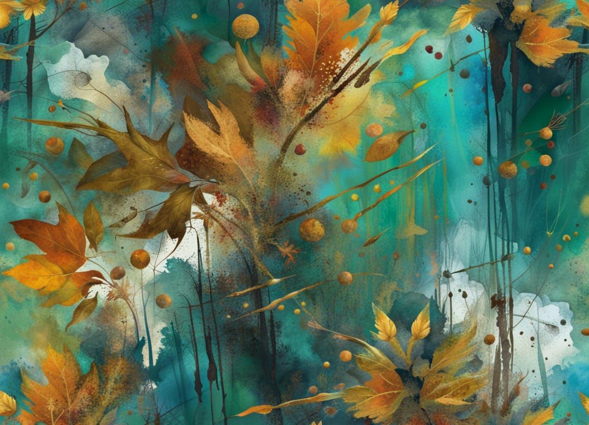 Autumn Leaves blue green rust gold abstract - AI Generated Artwork ...