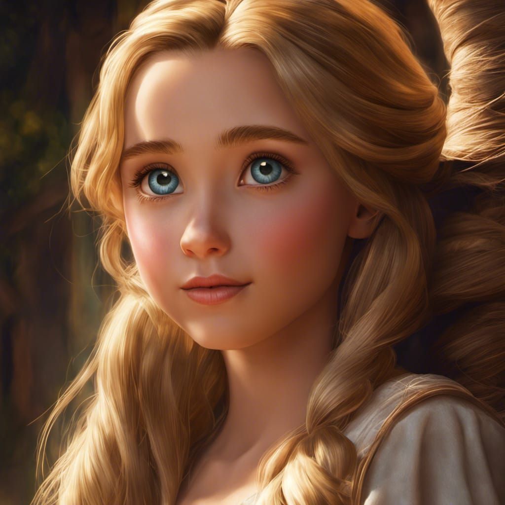 ""Portrait of an adorable realistic Rapunzel , perfect flawless eyes ...