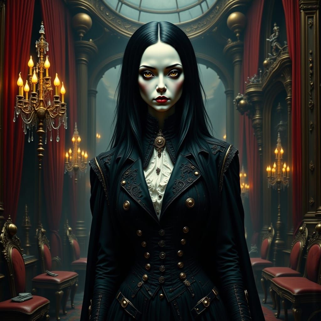 Gothic Android in Victorian-Inspired Attire in a D... - AI Art