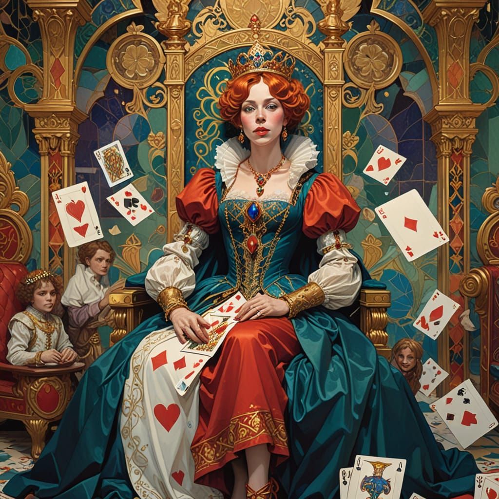 Carol Burnett as Queen of Hearts in Castle Court - AI Art