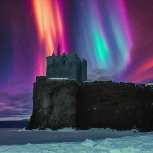 Black castle in Iceland. Northern lights. - AI Generated Artwork ...