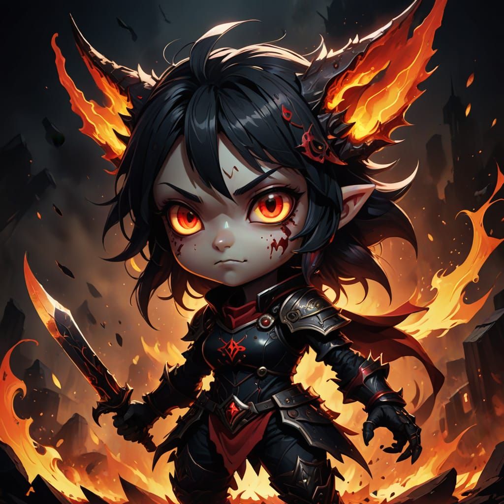 Mischief Embodied: A Chibi Shadowfire Goblin in Vi... - AI Art