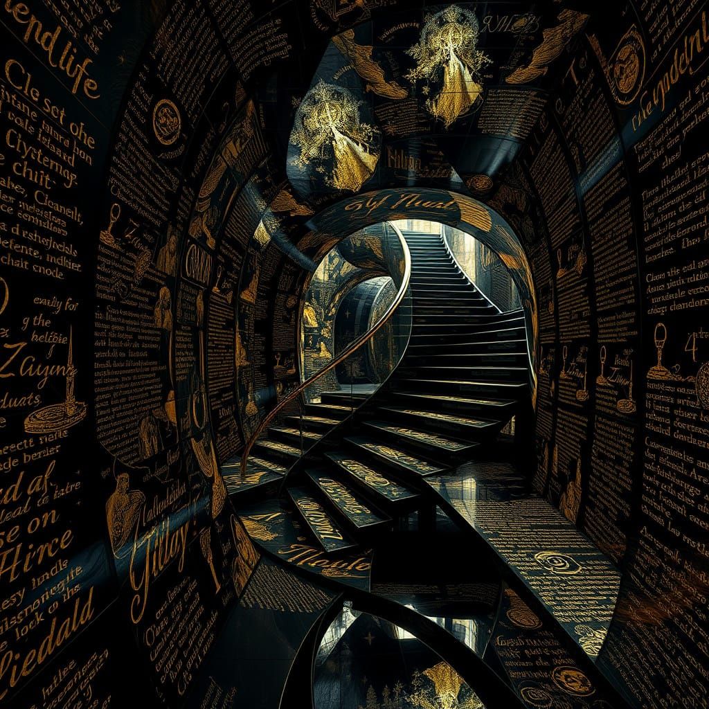 Surreal Labyrinth of Golden Mirrors with Blending ... - AI Art