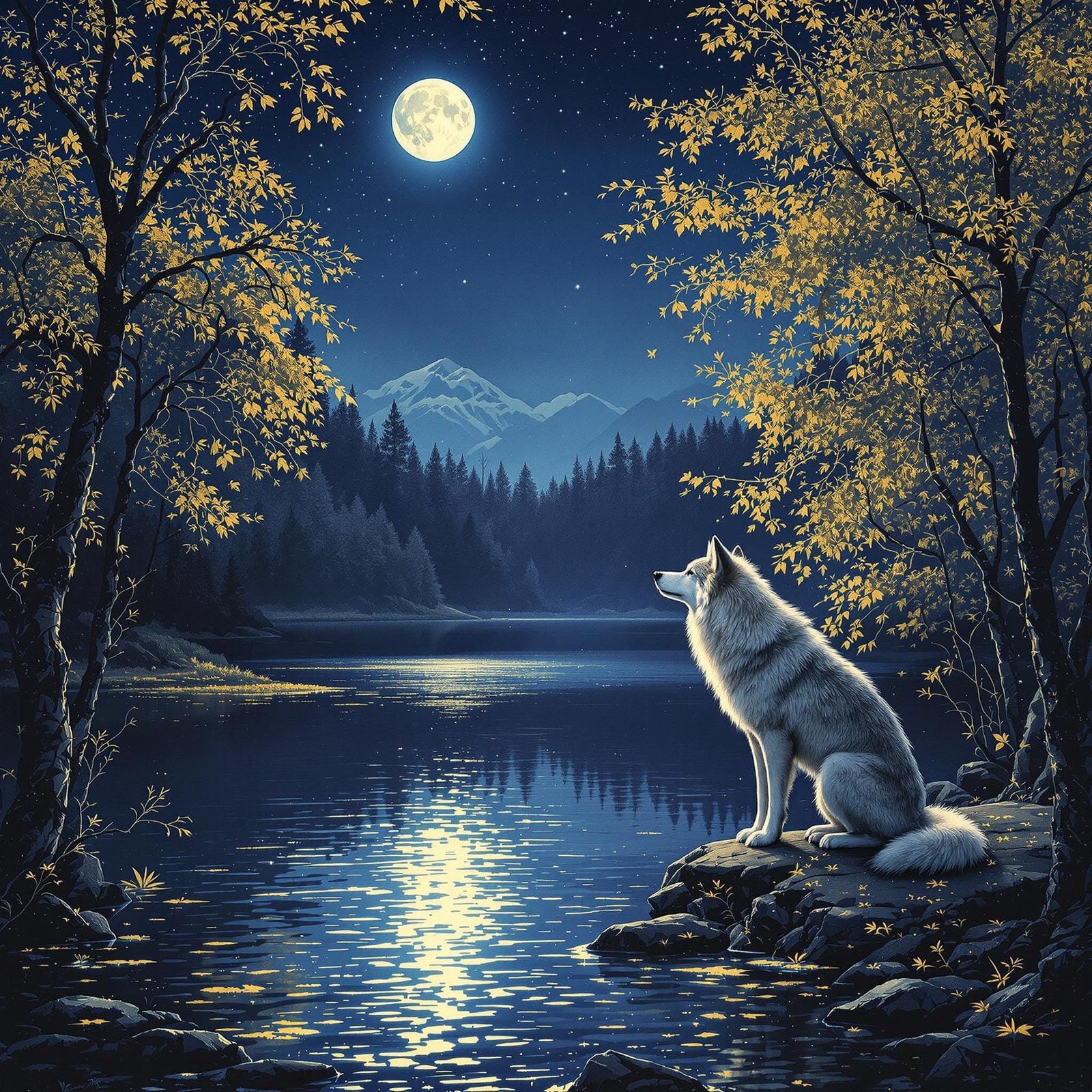 A luminous moon, full and round, hangs in the inky expanse of the night ...