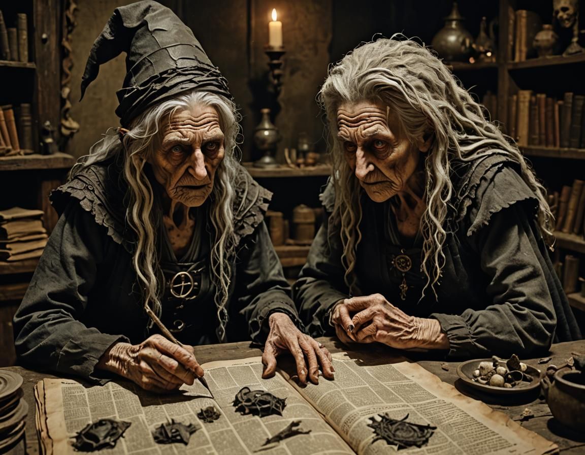 witches reading a big spell book - AI Generated Artwork - NightCafe Creator