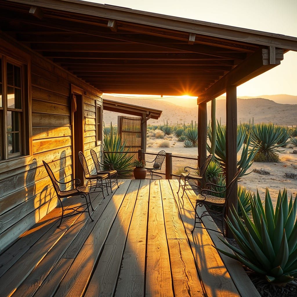 Weathered Farmhouse on Agave Ranch at Golden Hour - AI Art