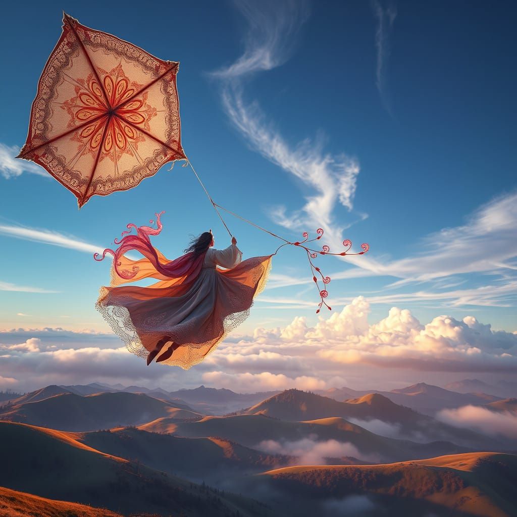 Majestic Kite Rider soars through Whimsical Dreams... - AI Art