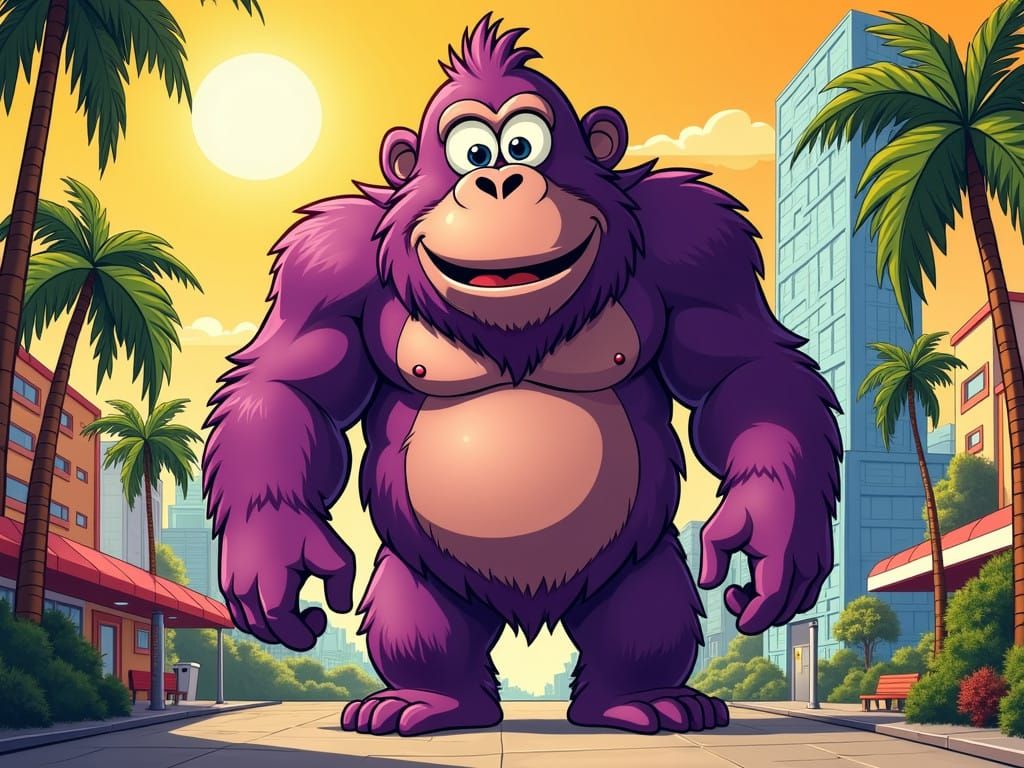 40ft high purple ape - Classic Cartoon Ape in Retro-Futurist...