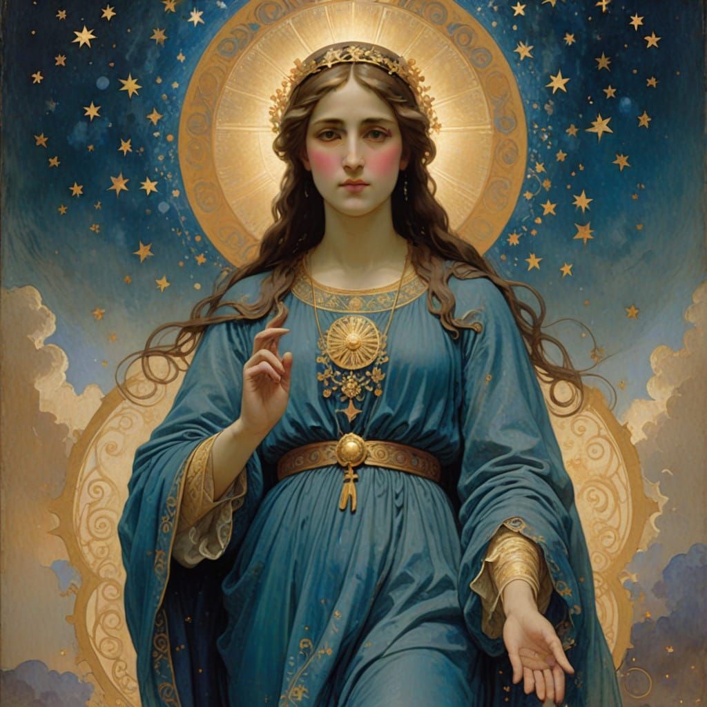 Blessed Virgin Mary Radiant Goddess of Celestial B... - AI Art
