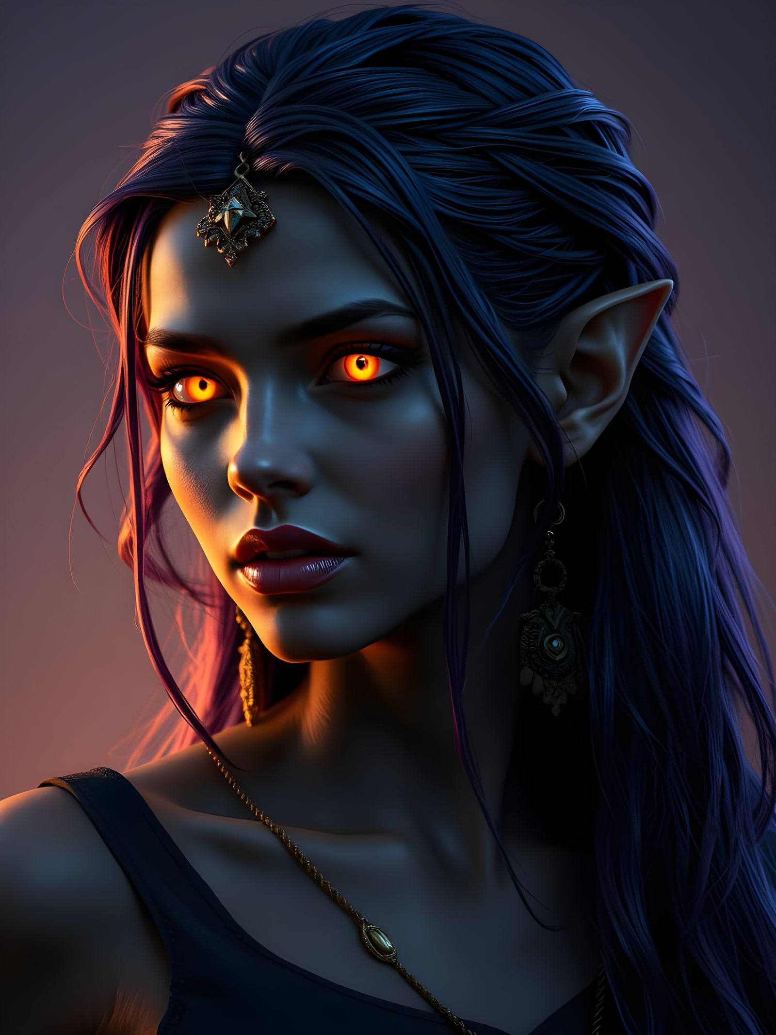 Ethereal Obsidian Goddess with Radiant Golden Eyes - AI Art