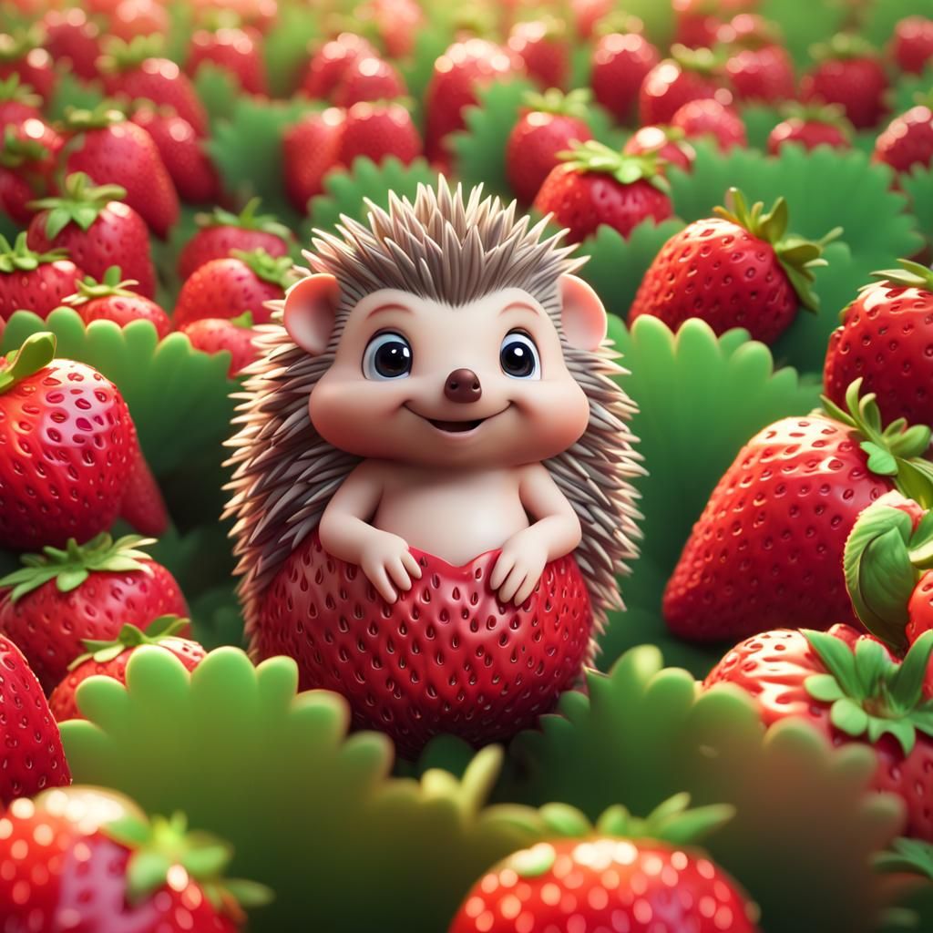 Adorable cute Chibi hedgehog in a strawberry patch - AI Generated ...