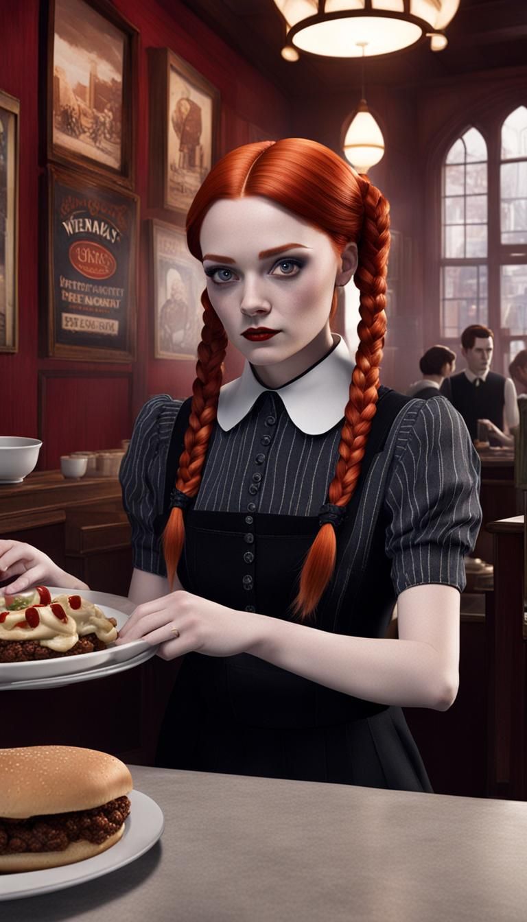 1woman, 25 years old, Wednesday Addams, Wendy \(Wendy’s restaurant ...