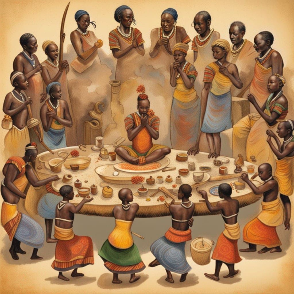 Rituals and Offerings: Generate an image depicting a traditional Kamba ...