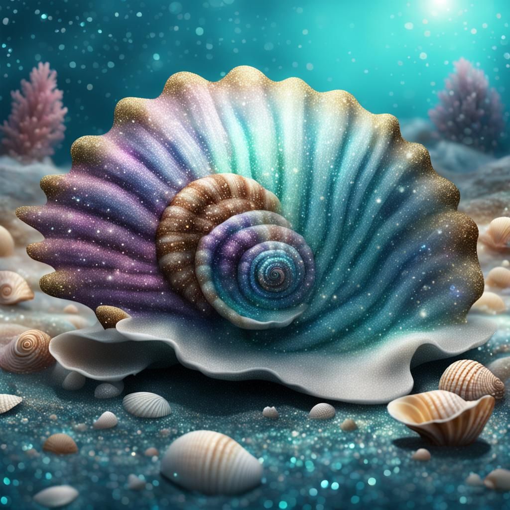 glitter sea shell - Glittering Ocean Treasure in a Matte Pa...