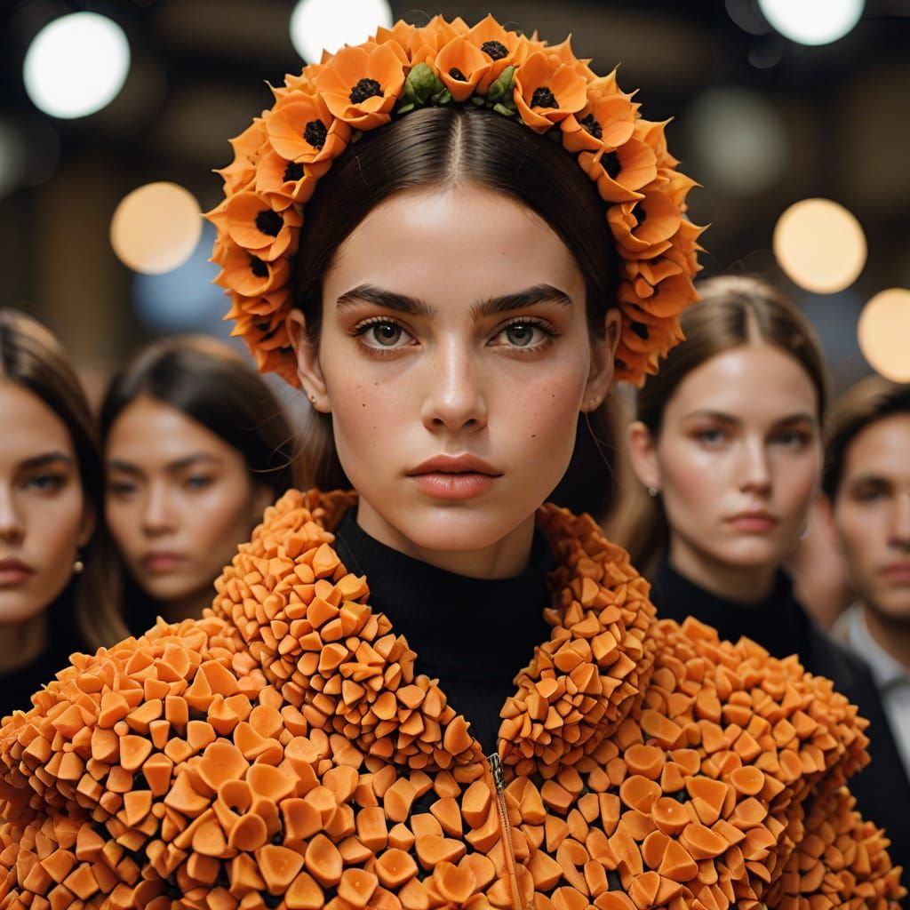 Elegant Models Strut Papaya-Inspired Fashions Unde... - AI Art