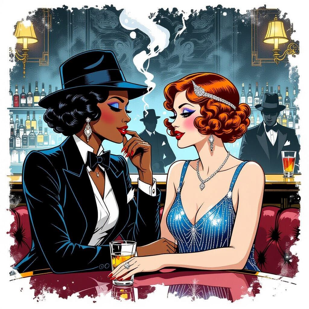 Gay Speakeasy Scene in Noir Pulp Comic Style - AI Art