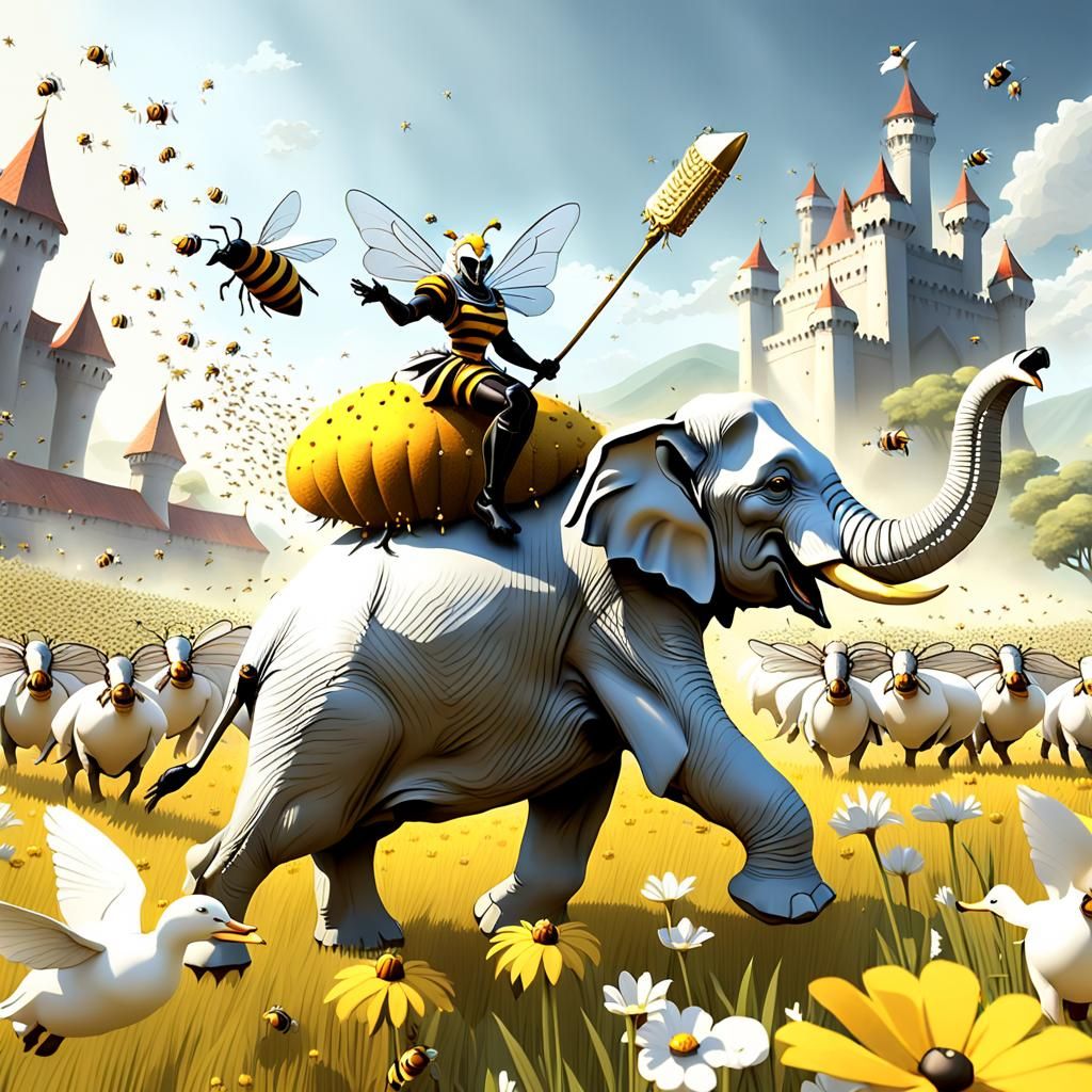 "Beehive Brigade: The Battle for the Golden Nectar" - AI Generated Artwork - NightCafe Creator