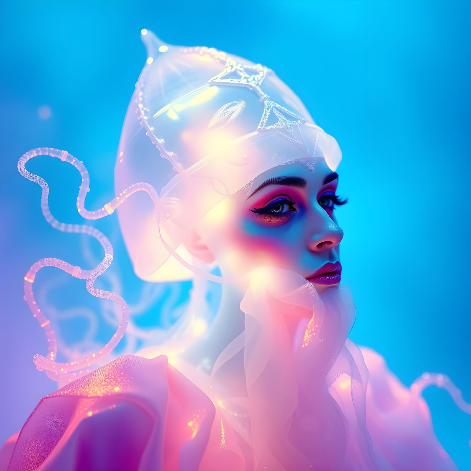 A quivering blob of underwater sea jelly shaped like a pope in drag makeup