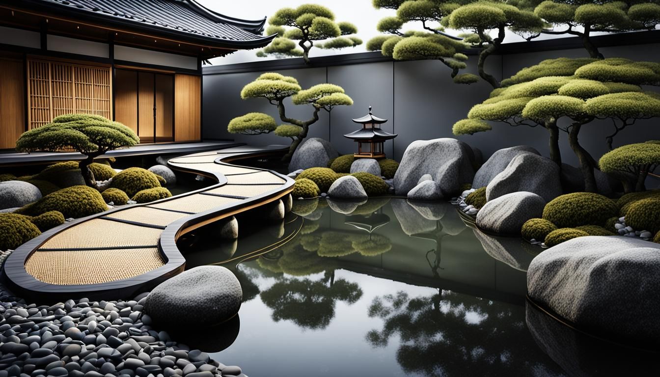 Contemporary and minimalist Japanese garden with a sleek and elegant ...