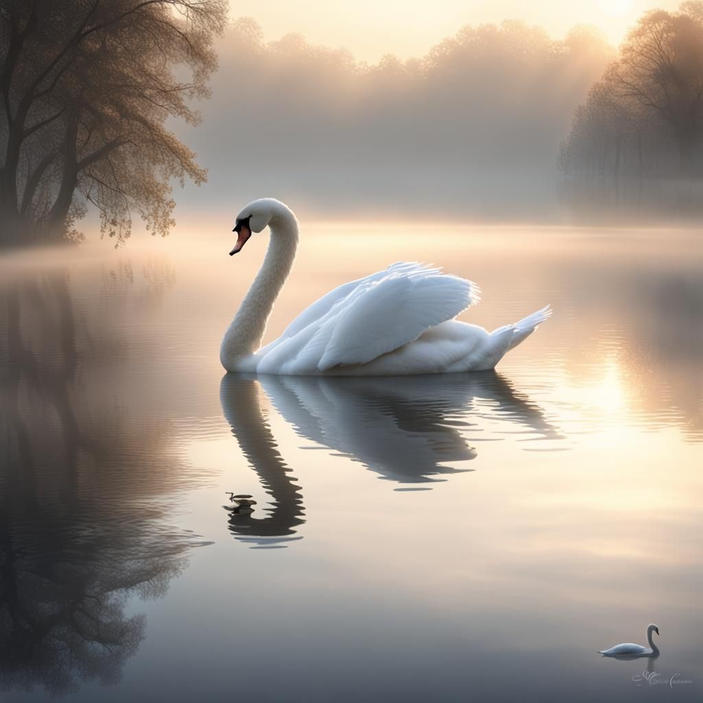 "Capture the elegance of a magnificent swan in the soft light of a ...