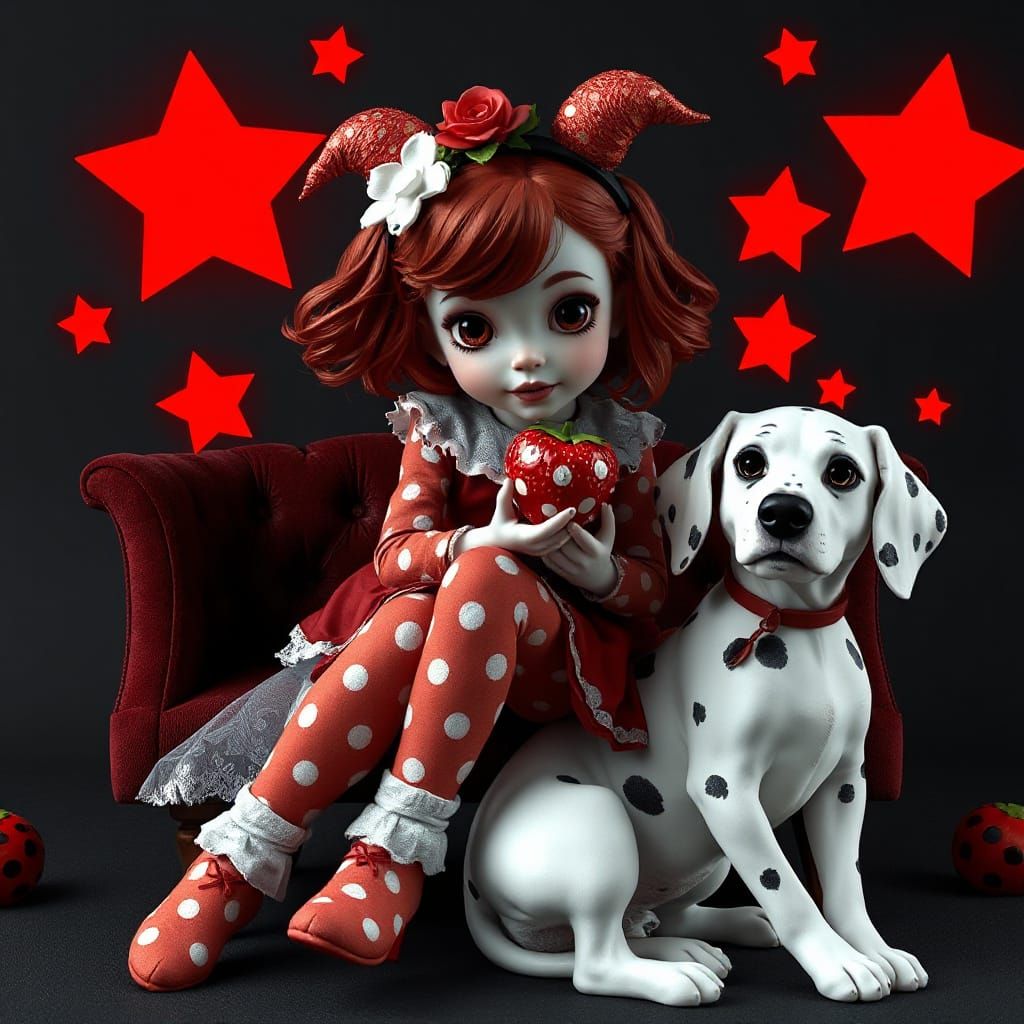 Ladybug Jester Girl in Polka Dot Fantasy - AI Art