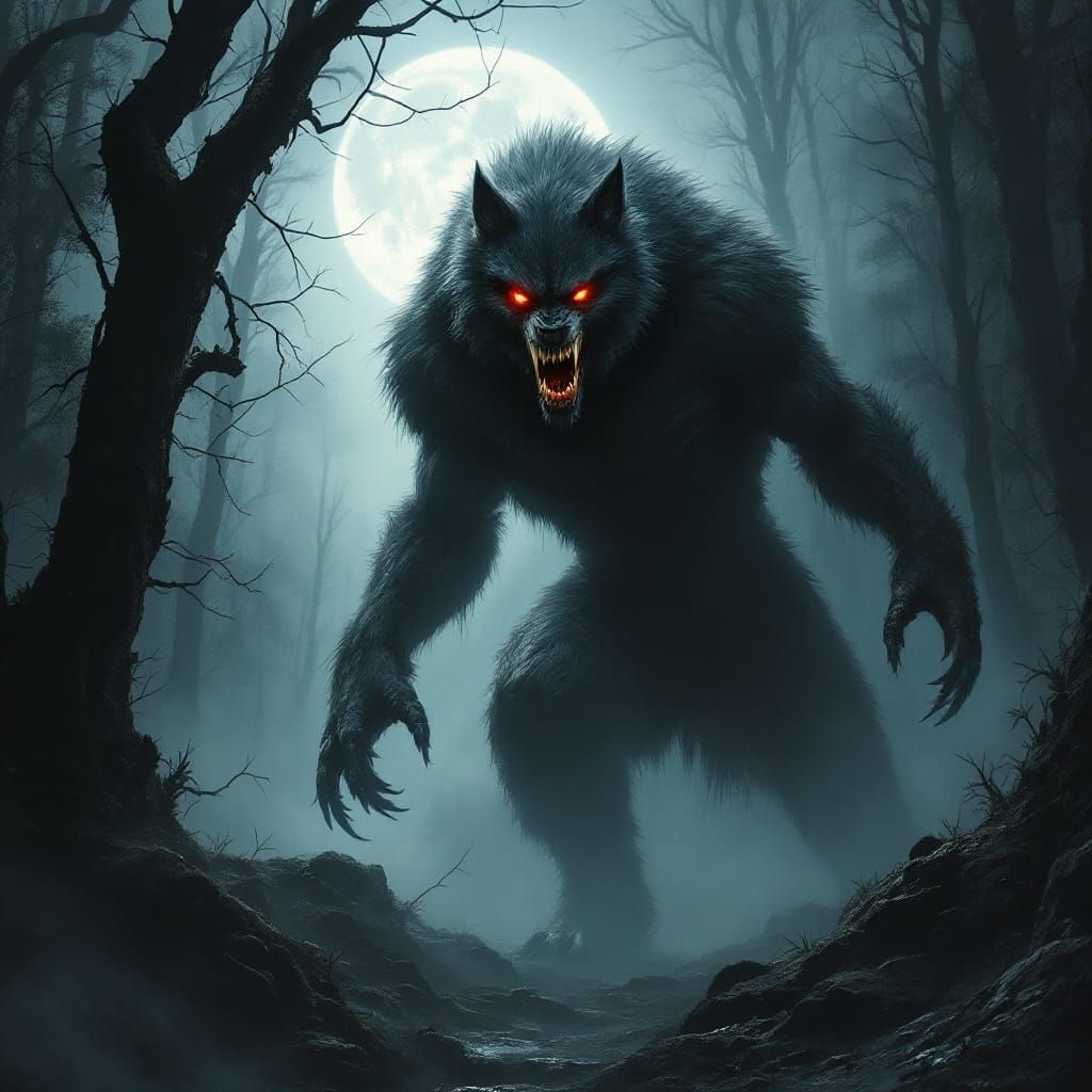 WEREWOLF WITH BLOOD RED EYES - Mystical Werewolf in a Dark F...