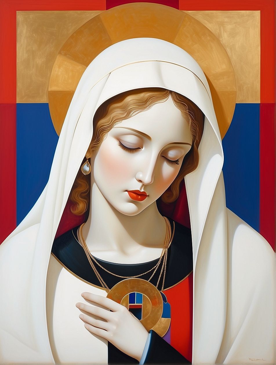 Iconic portrait of the Virgin Mary in a geometric construction - AI ...
