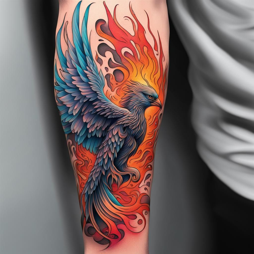 Male Pheonix Tattoo Forearm Abstract Line Art - AI Generated Artwork - NightCafe Creator