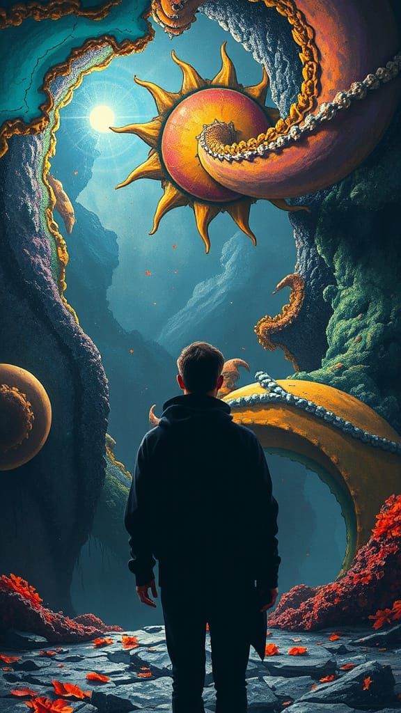 Vibrant Figure in Dreamlike Landscape, in Dan Witz... - AI Art