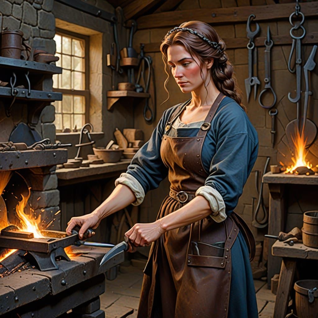 Medieval Lady Blacksmith in Full Armor - AI Art