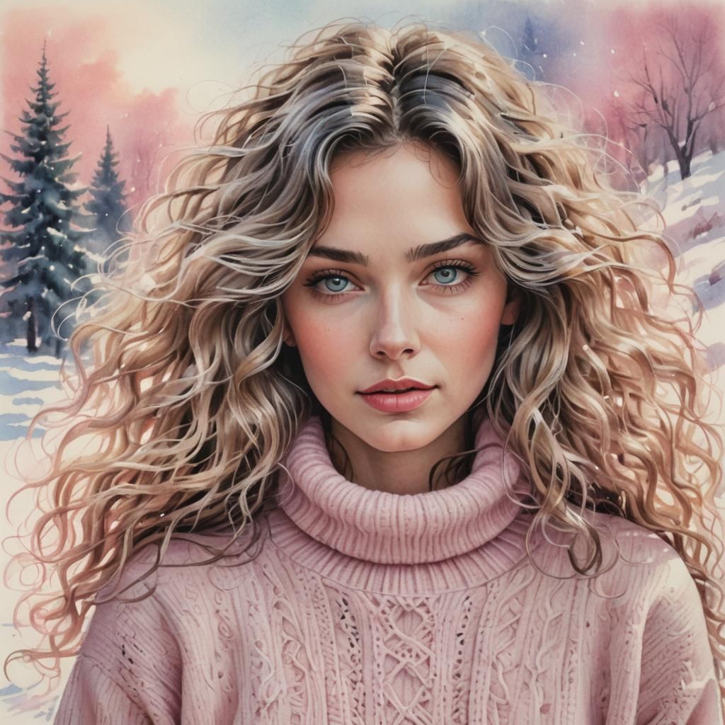 light natural tones , pencil drawing , watercolor drawing, portrait of ...